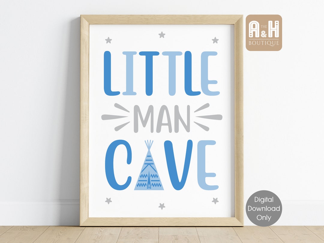 Little Man Cave Print Nursery Wall Art Quote Kids Bedroom Decor Baby ...