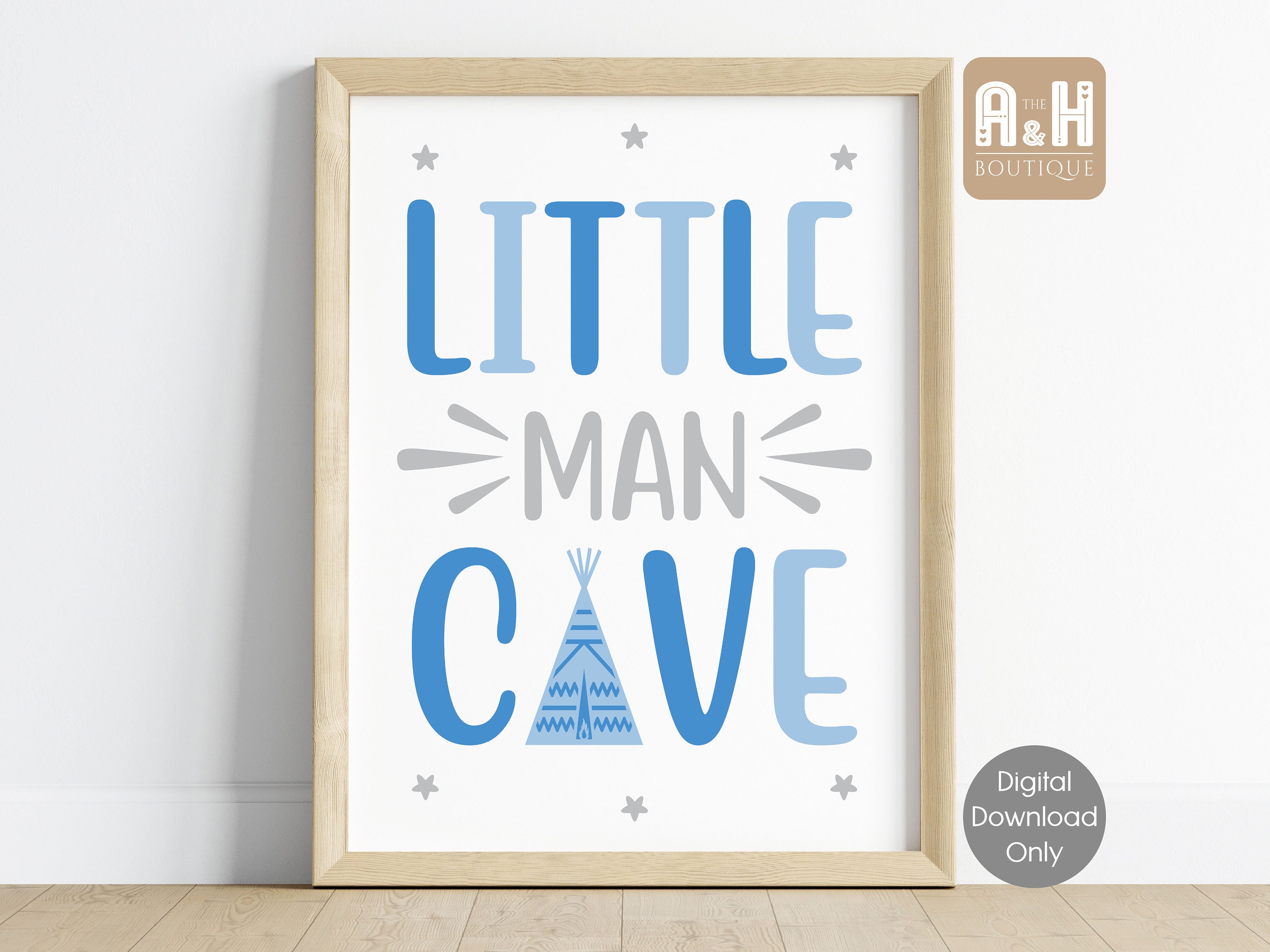 Little Man Cave Print Nursery Wall Art Quote Kids Bedroom Decor Baby ...