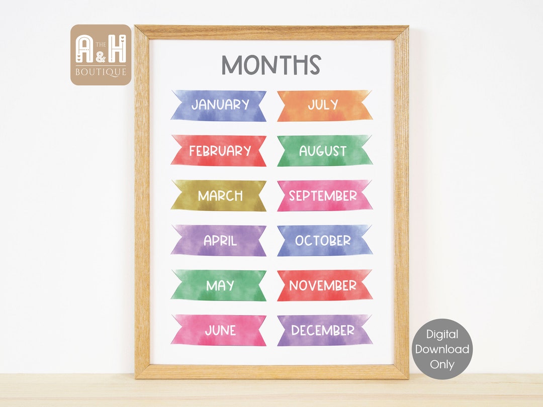 Months of the Year Educational Poster Printable Wall Art Learning ...