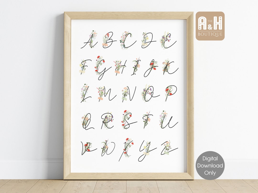Wildflowers Alphabet Print Nursery Wall Art Floral ABC Poster Decor ...