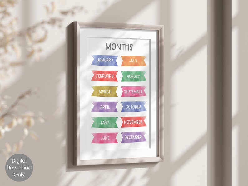Months of the Year Educational Poster Printable Wall Art Learning ...