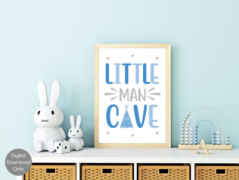 Little Man Cave Print Nursery Wall Art Quote Kids Bedroom Decor Baby ...