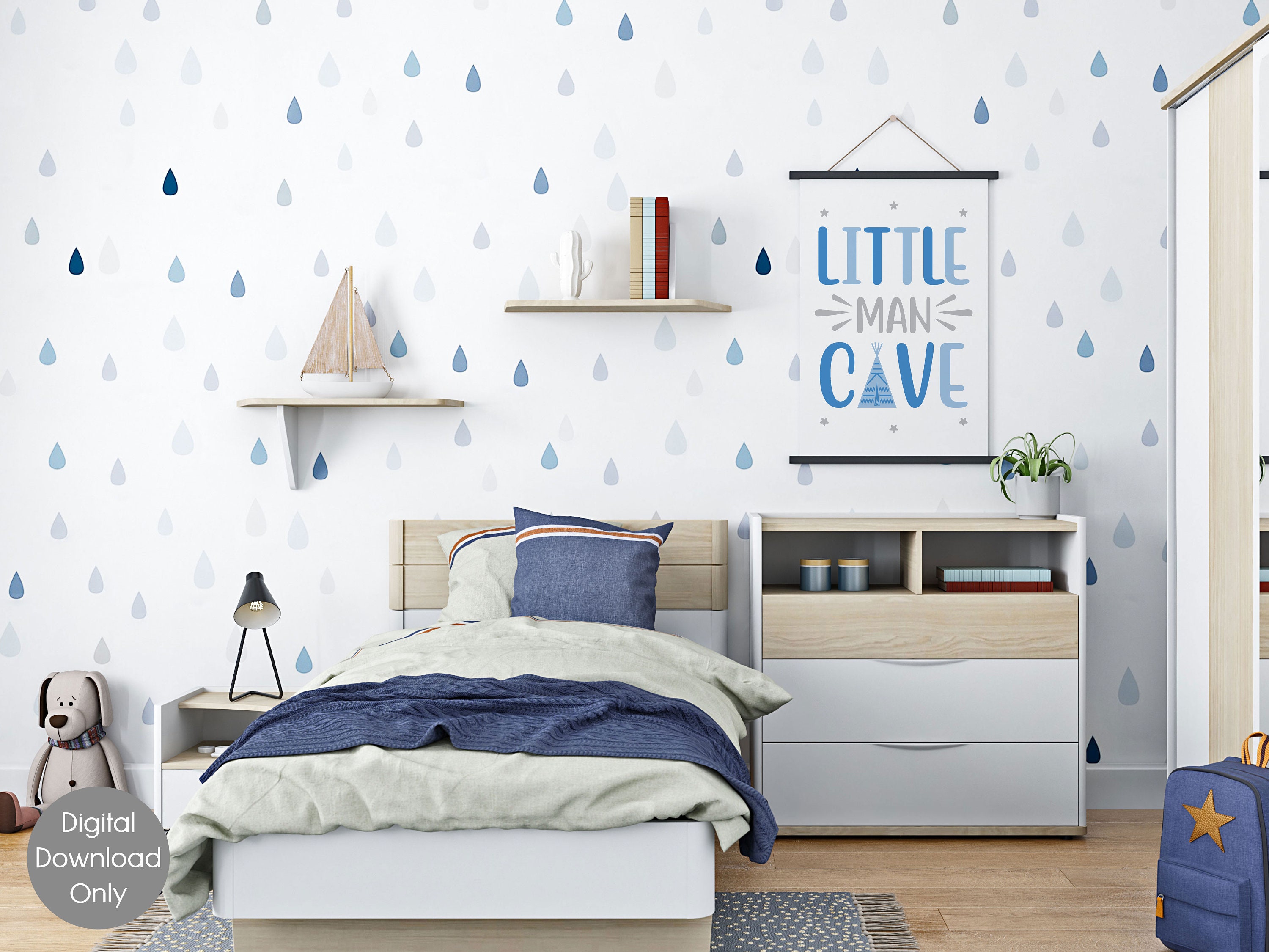Little Man Cave Print Nursery Wall Art Quote Kids Bedroom Decor Baby ...
