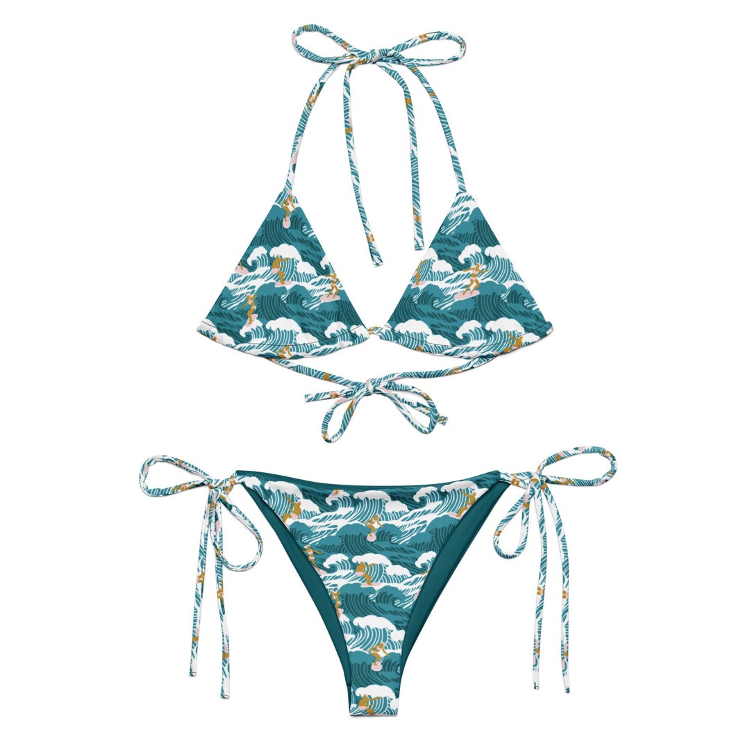 Surfing Babe String Bikini Recycled Material Solar Protection - Etsy
