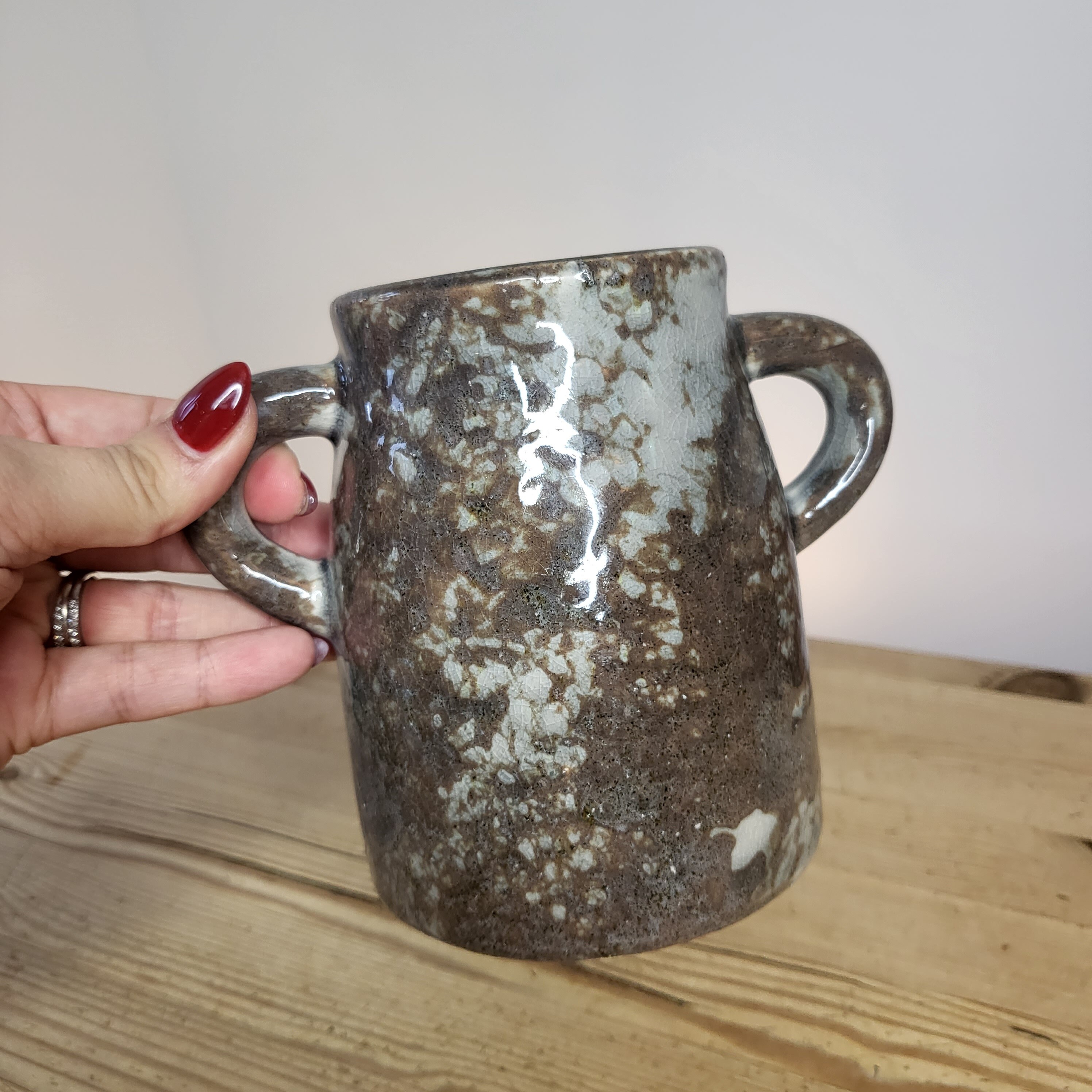 Rustic Stoneware-glazed Scandi-pottery Double Handle Deco Vase Pot 4.5 ...