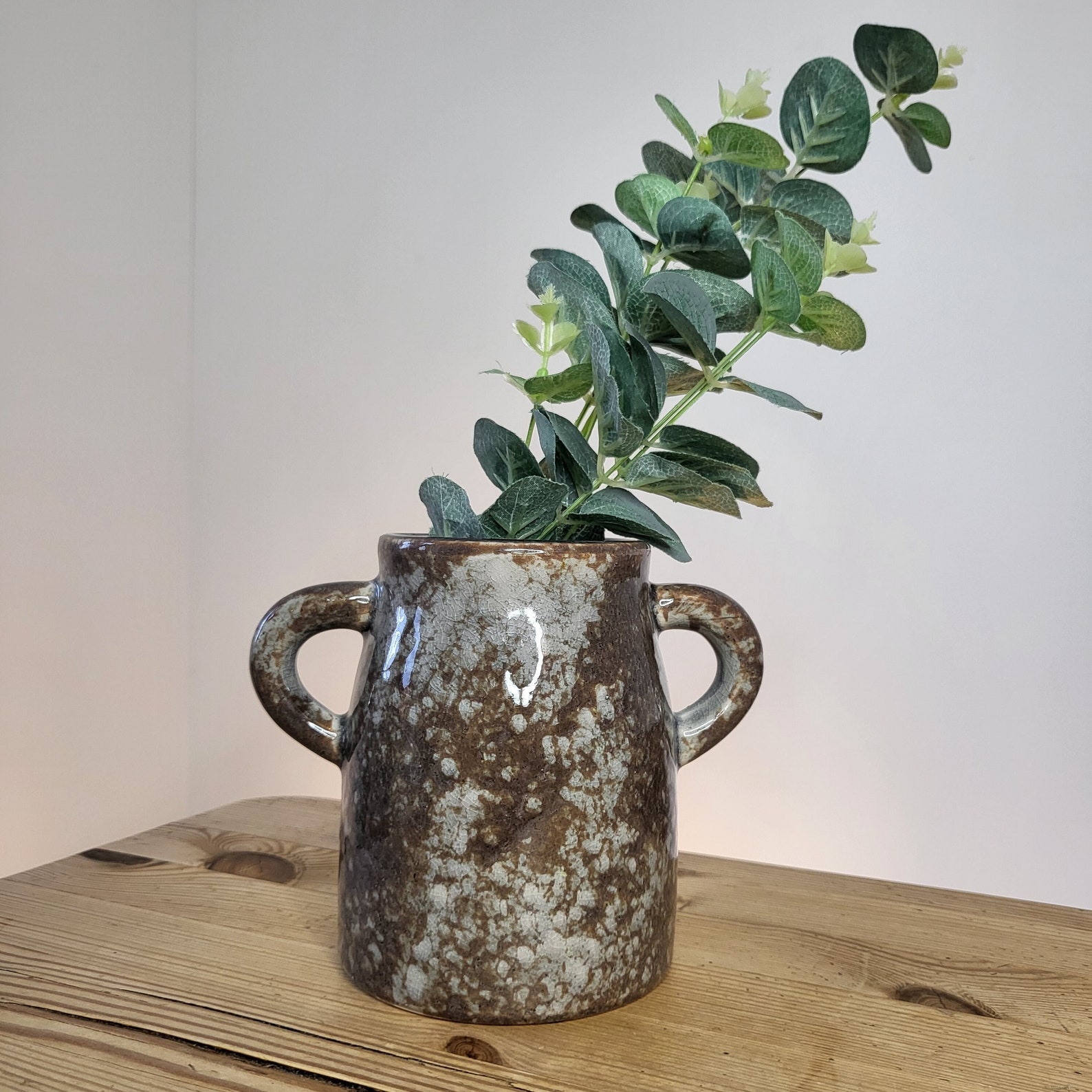Rustic Stoneware-glazed Scandi-pottery Double Handle Deco Vase Pot 4.5 ...