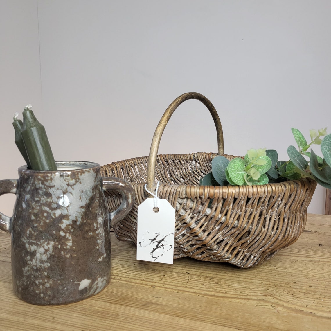 Rustic Stoneware-glazed Scandi-pottery Double Handle Deco Vase Pot 4.5 ...