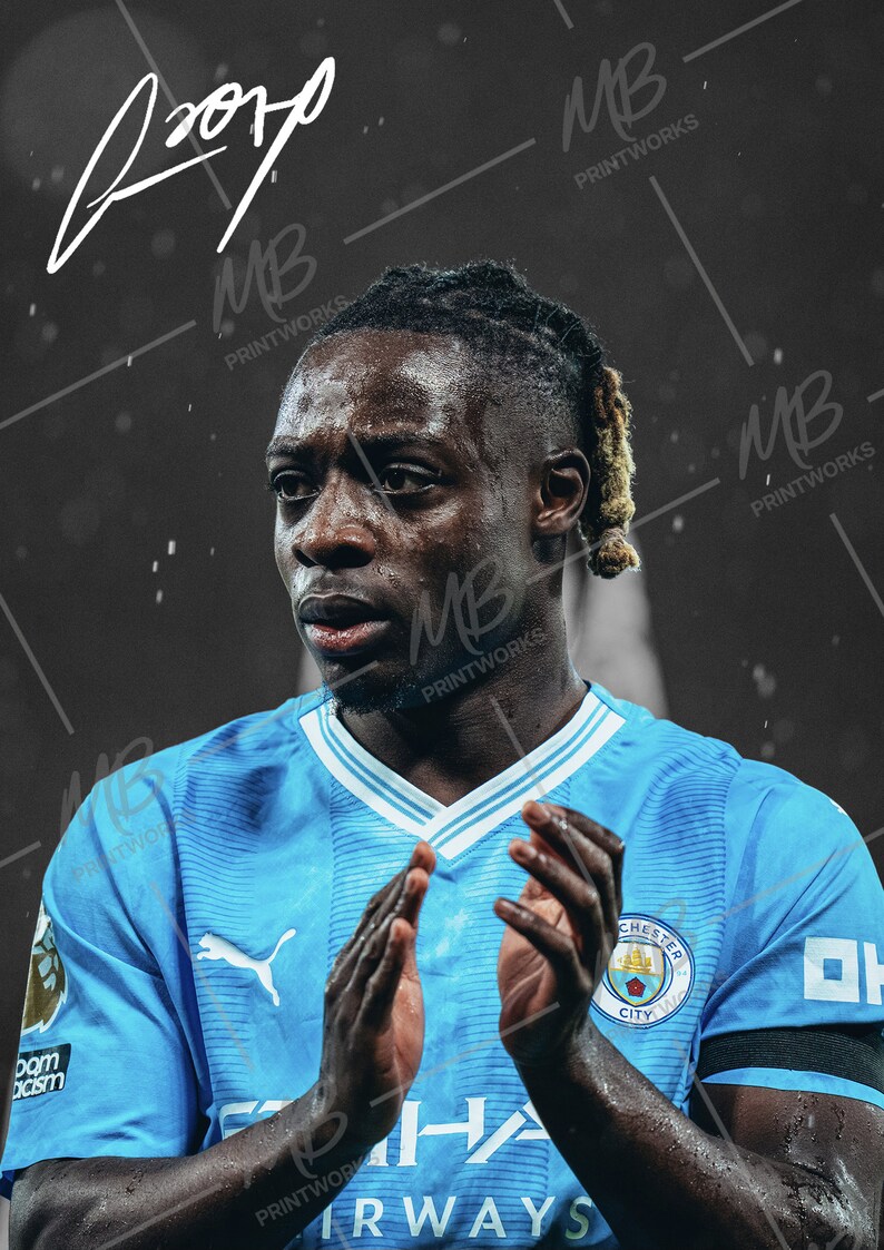 JEREMY DOKU Manchester City A3 Autogramm signiertes Poster Pre-Print ...