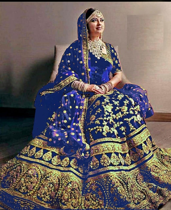 Red And Royal Blue Bridal Lehenga