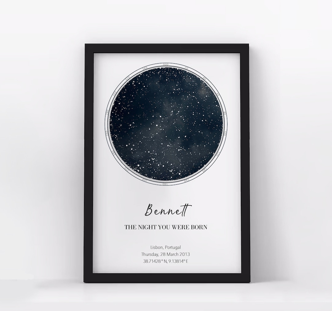 The Night You Were Born Custom Birthday Star Map Star Map Poster Framed ...