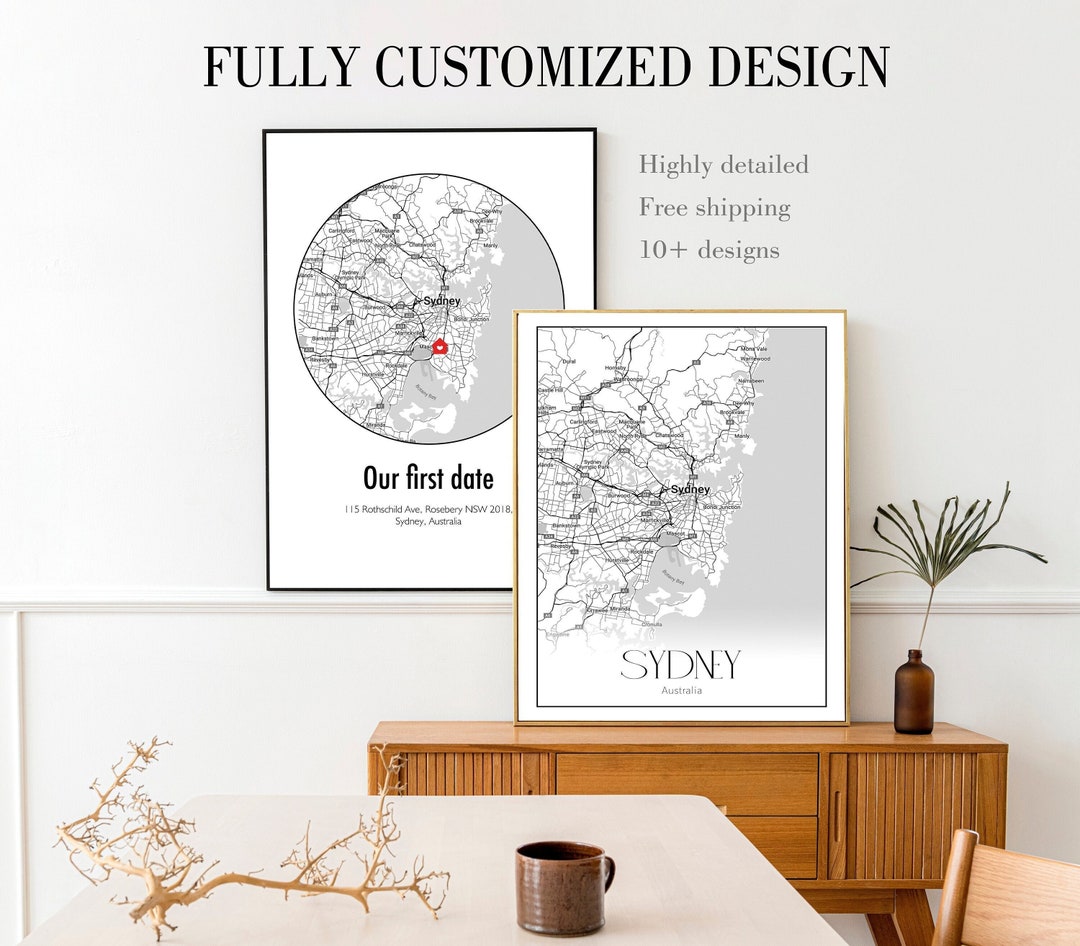 Custom City Map, Our First Date Map, Where We Met Map, 1 Year ...