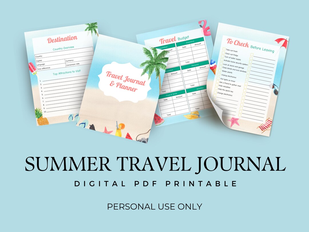 Summer Travel Journal & Planner, Printable Planner, Printable Journal ...