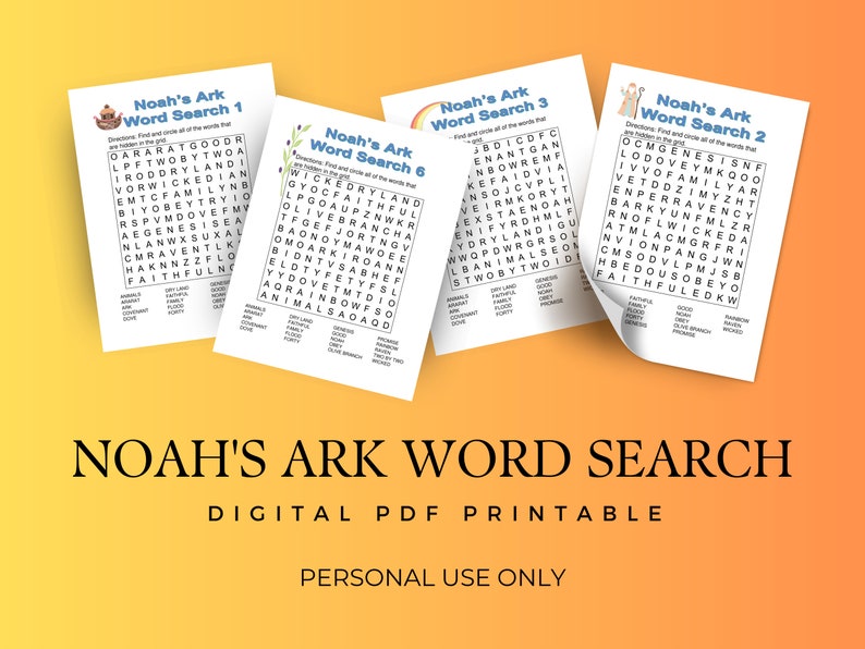Noahs Ark Word Searches, Word Search for Kids, Word Search Printable - Etsy