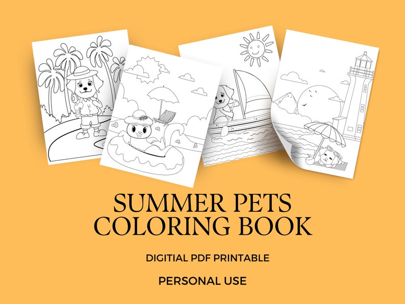 Summer Pets Coloring Pages - Etsy