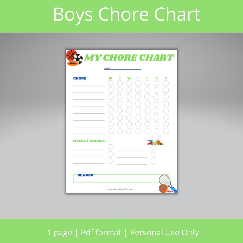 Boys Printable Chore Chart digital Download - Etsy