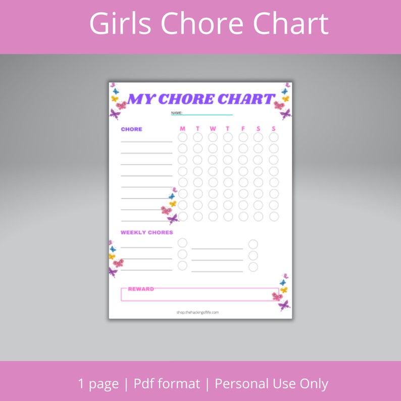 Girls Chore Chart, Chore Chart for Kids, Chore Chart Printable - Etsy