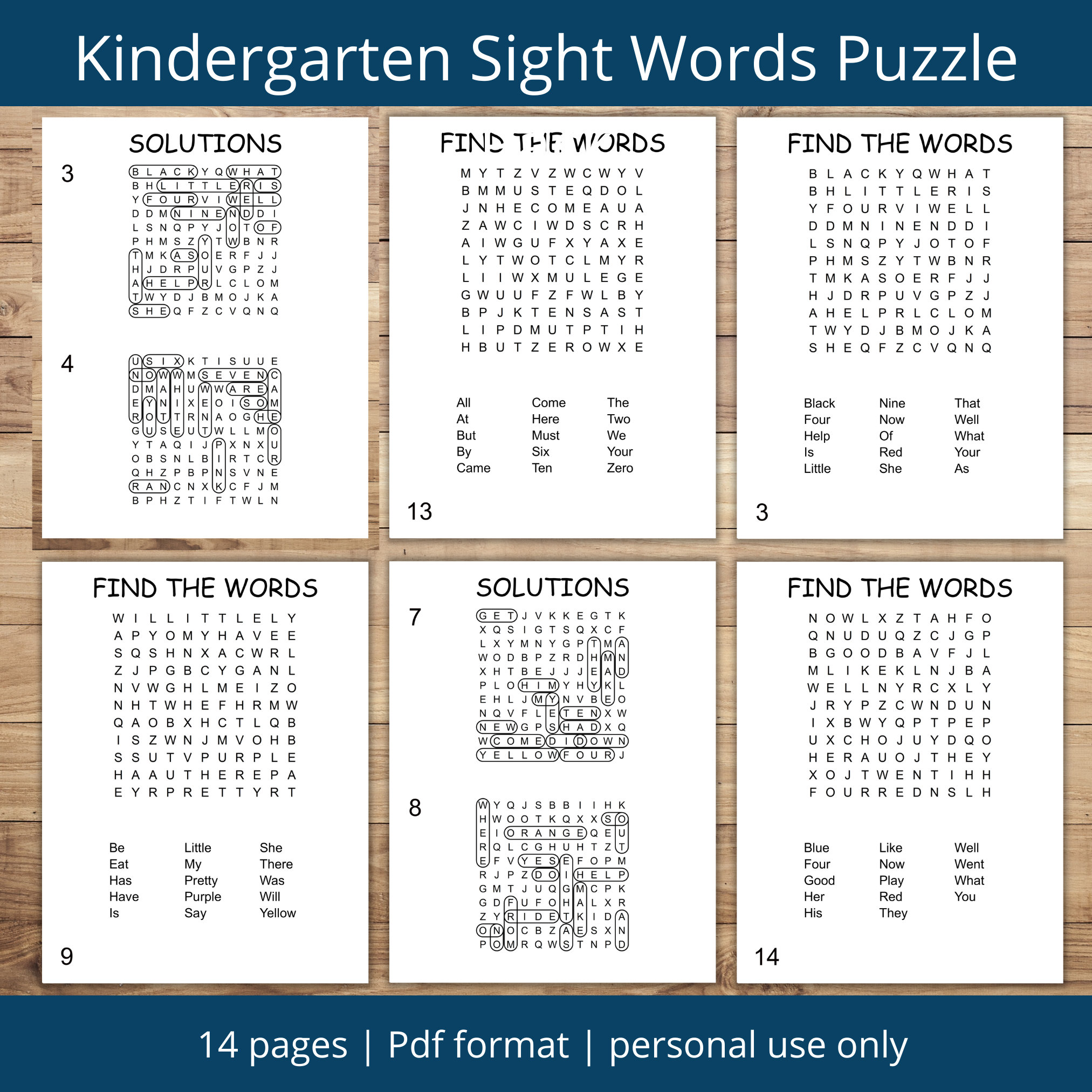 Kindergarten Sight Words Puzzle Pack, Sight Words Worksheet, Sight ...