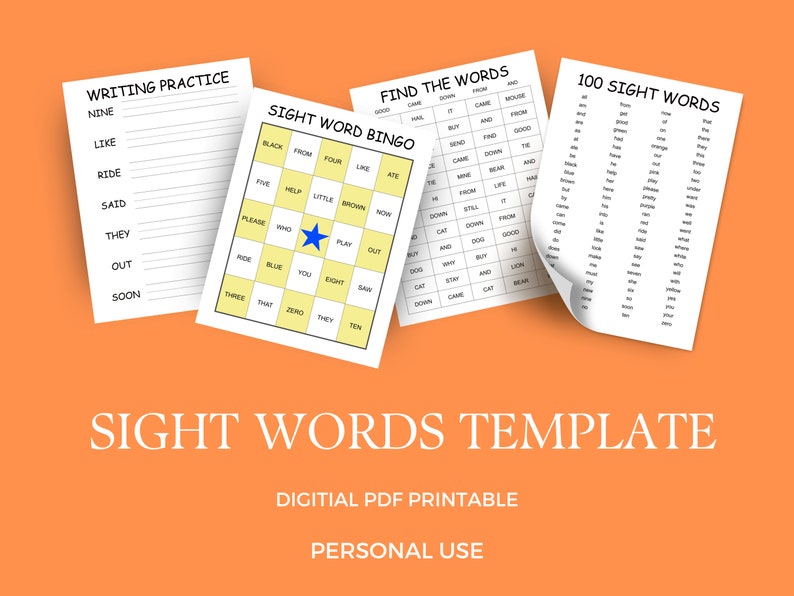 Kindergarten Sight Words Pack - Etsy