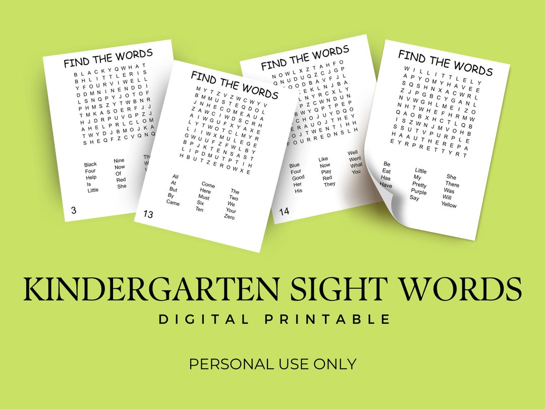 Kindergarten Sight Words Puzzle Pack, Sight Words Worksheet, Sight ...