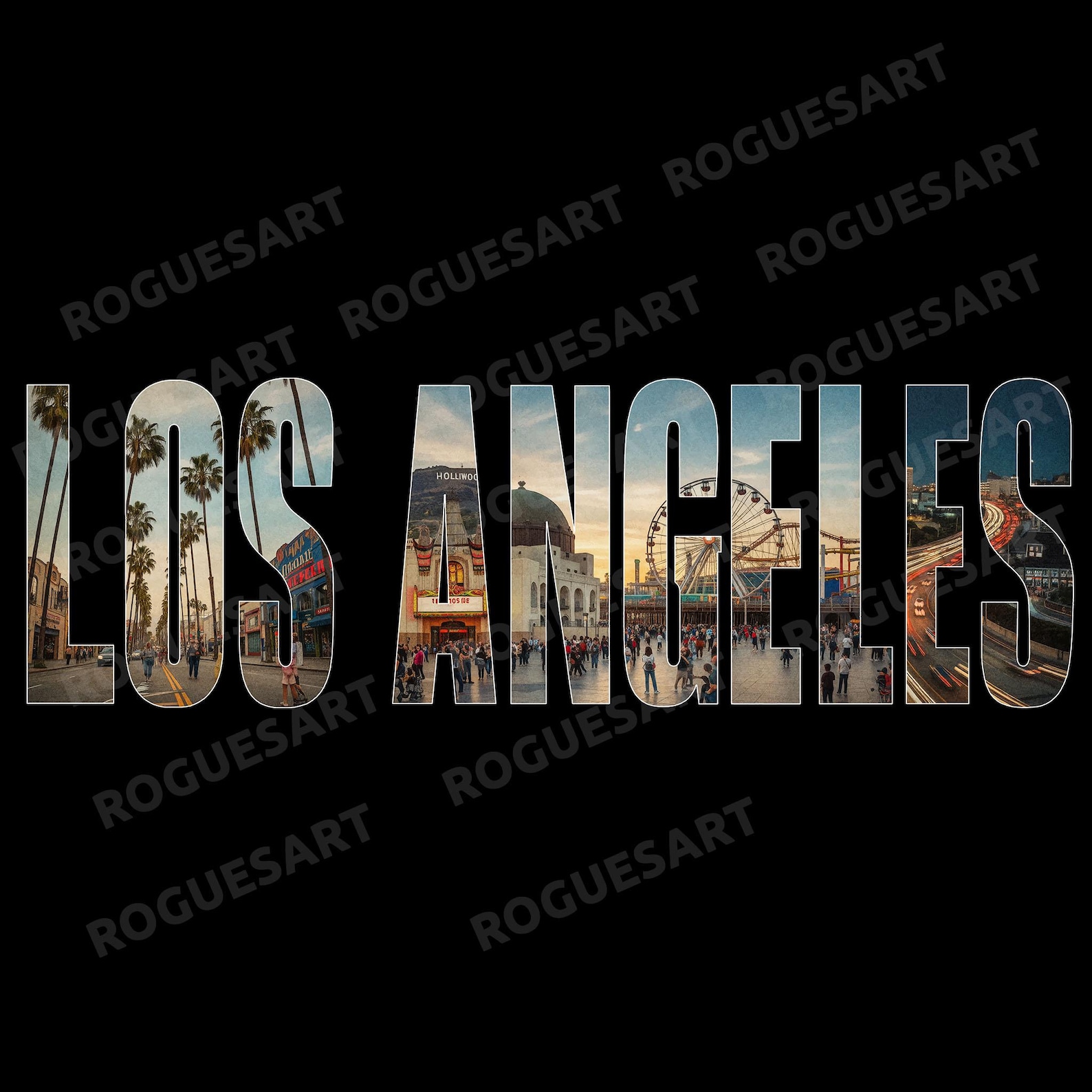 Los Angeles PNG Word Art, JPG, Digital Download, City Skyline Letters ...