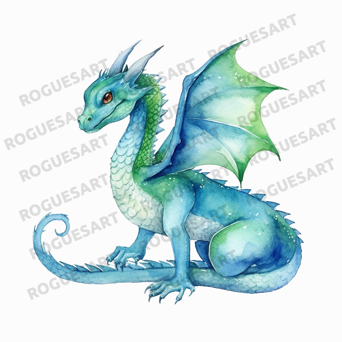 Dragon Watercolor Clipart, Digital Download PNG, Printable, Sublimation ...