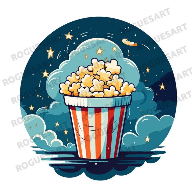 Cinema Popcorn Clipart PNG Sticker, JPG, Digital Download, Printable ...