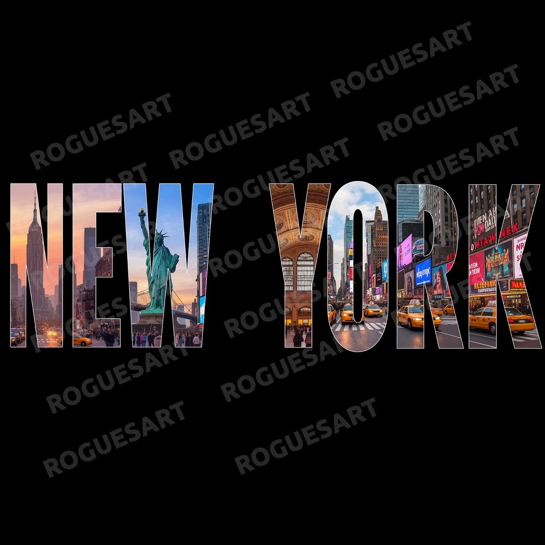 New York PNG Word Art, JPG, Digital Download, City Skyline Letters ...