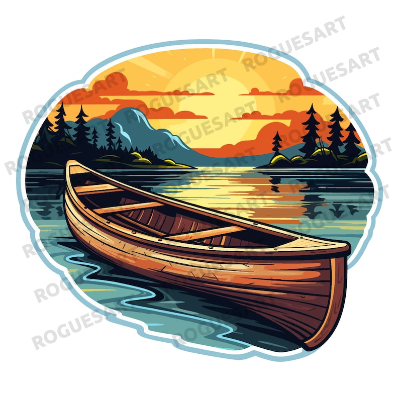 Canoe Sunset PNG Sticker, Clipart, Digital Download, Printable ...