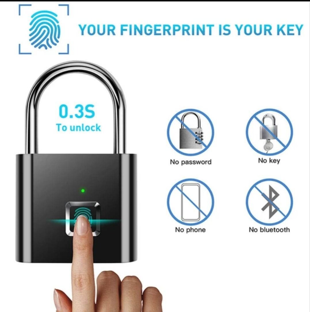 Fingerprint Padlock, Rechargeable, Smart, With Fast Unlocking in Zinc ...
