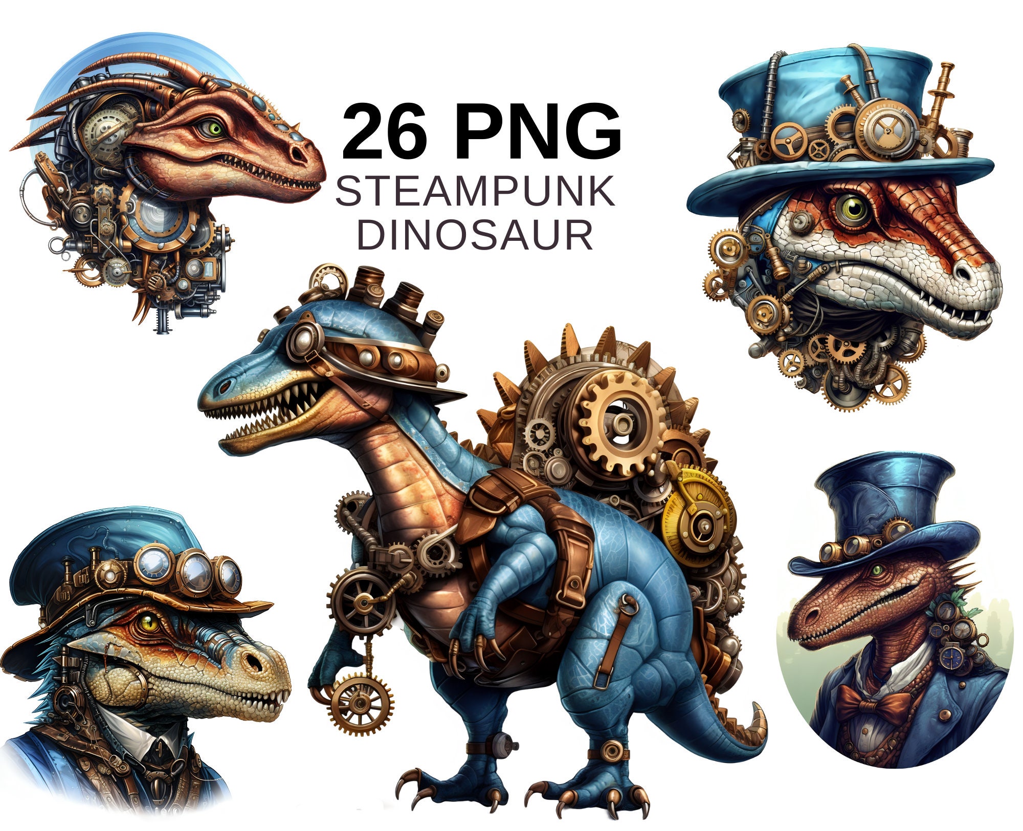 Steampunk Dinosaur Bundle, Steampunk PNG, PNG Steampunk Clipart,junk ...
