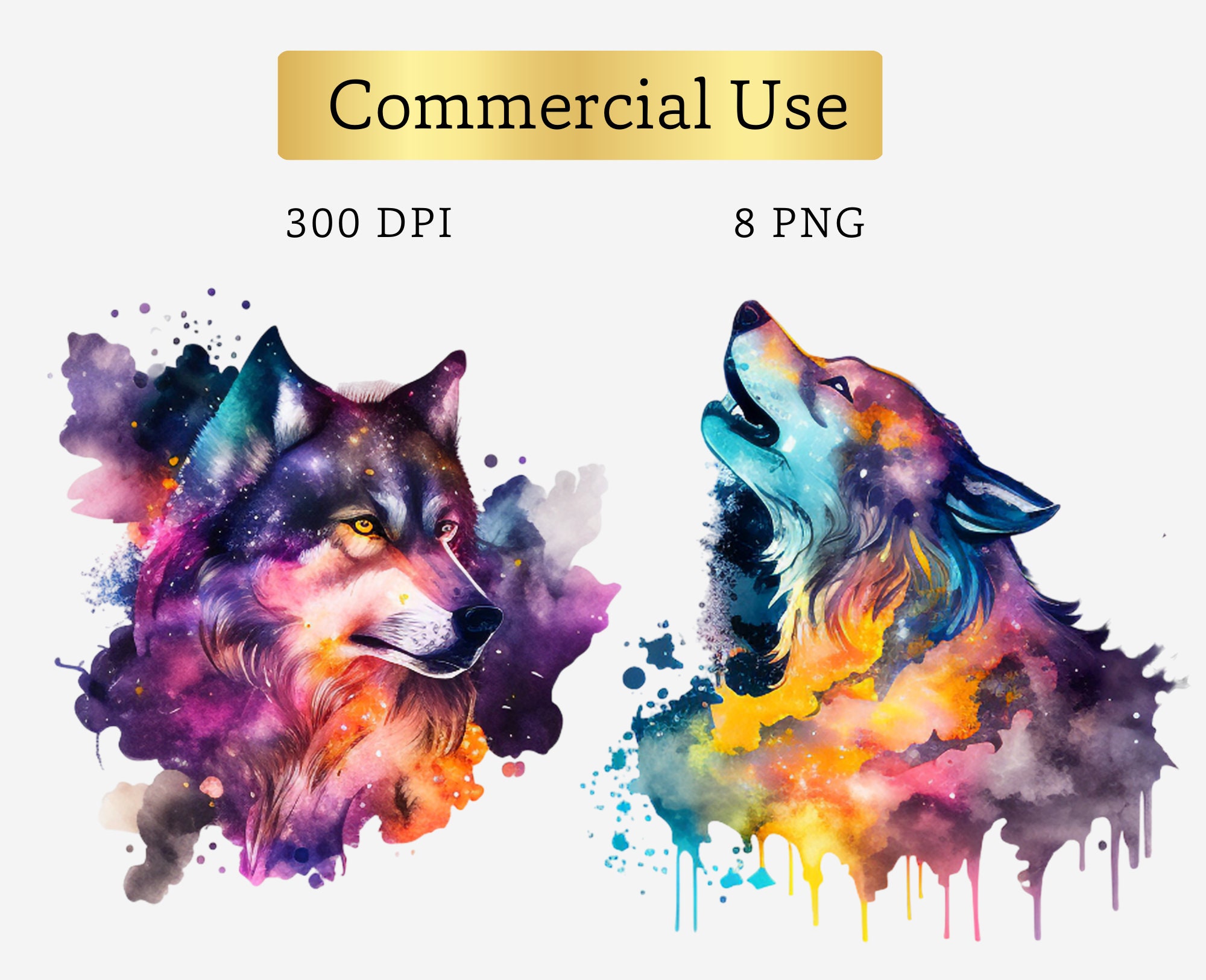 Watercolour Style Cosmic Wolves Clipart Bundle Animal - Etsy