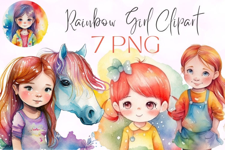 Rainbow Girl Watercolor Clipart Illustration Baby Shower - Etsy