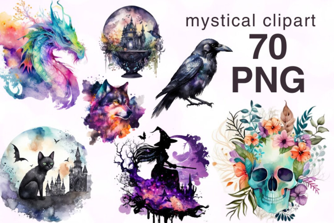 70 Png Watercolor Mystical Clipart, Magic Clipart Bundle, Dragon Png ...