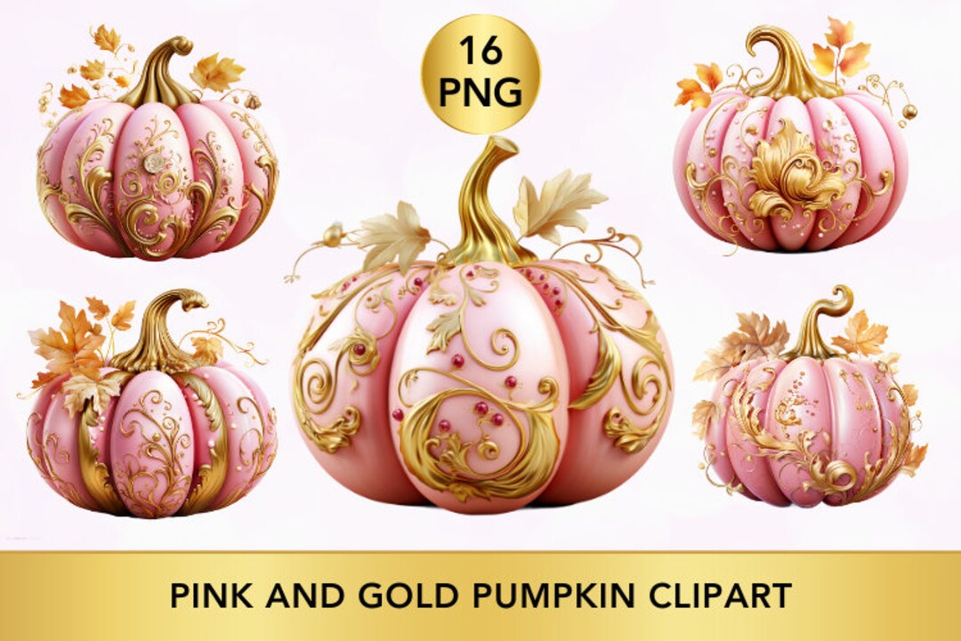 Pink and Gold Pumpkin Clipart, Halloween Clipart, Autumn Clip Art, Fall ...