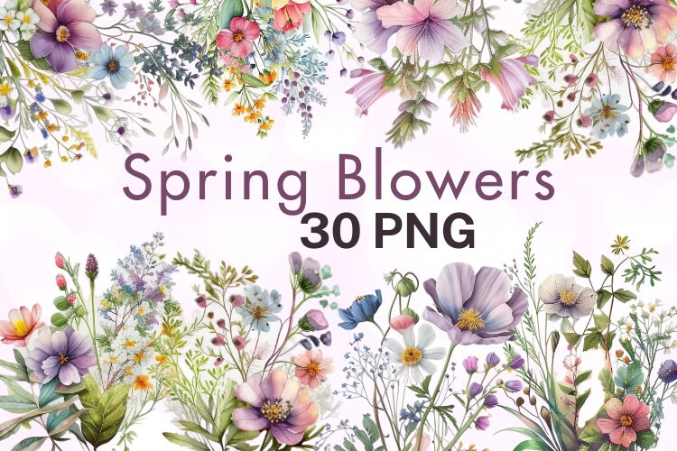 30 Png Watercolor Spring Flower Clipart Bundle, Flower Clip Art ...