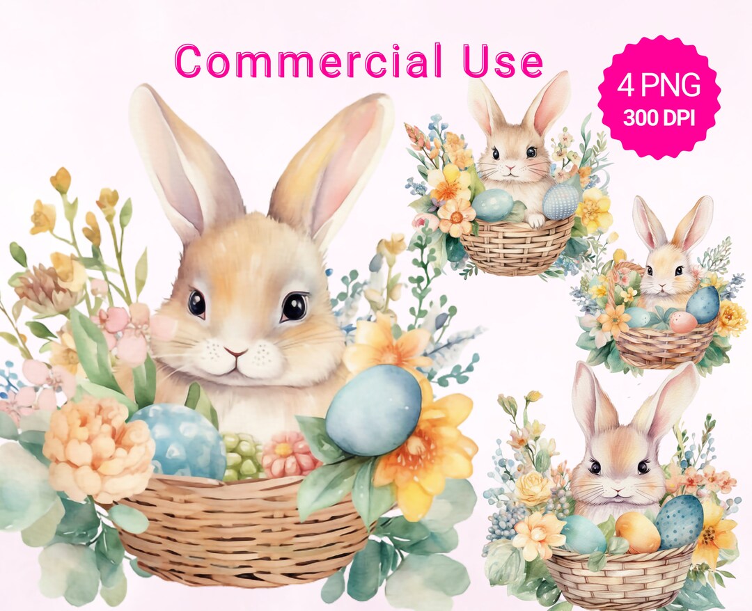 Watercolour Baby Bunny Clipart Bundle, Cute Brown, Easter Themed ...