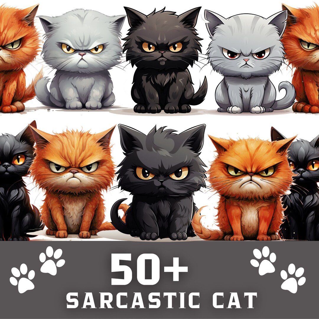 50 Grumpy Cats Clipart, Cats Cartoon Png, Funny Cats Clipart, High ...