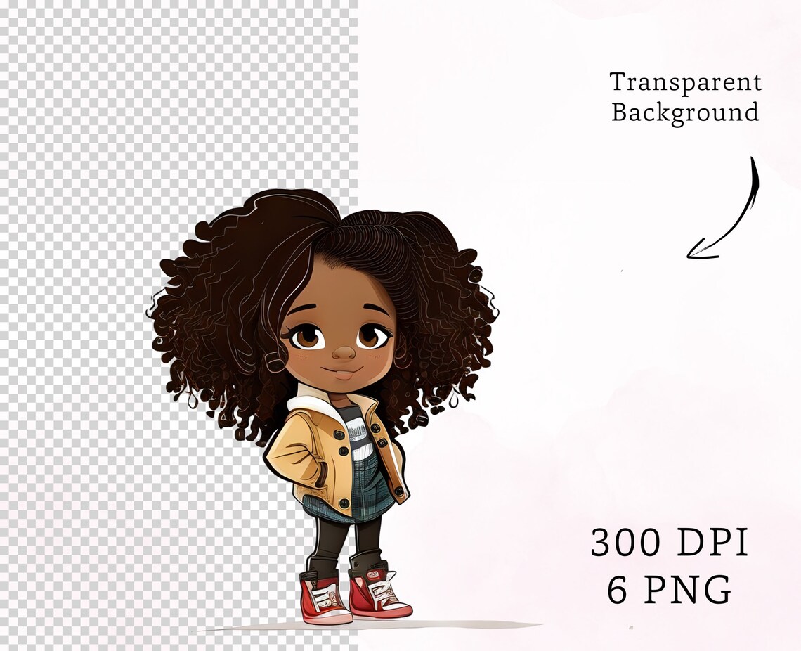 6 Png Cute Black Girls Bundle, Little Black Girlpng Clipart Bundle ...