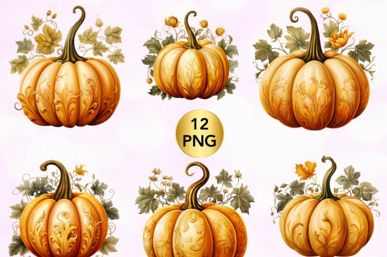 Gold Pumpkin Clipart Halloween Clipart Autumn Clip Art Fall - Etsy
