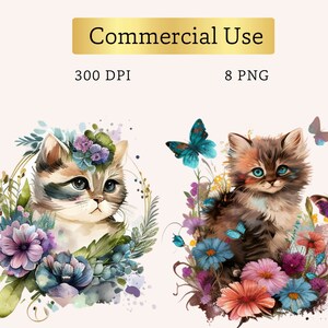 Watercolour Fantasy Kitten Clipart, Floral Cat Clipart, Fantasy Cat ...