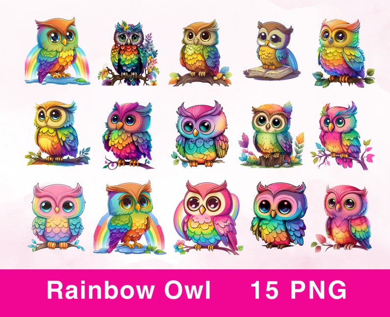 16 Png Cute Owl Clipart PNG, Bright Colorful Owl Clipart PNG, Bundle ...
