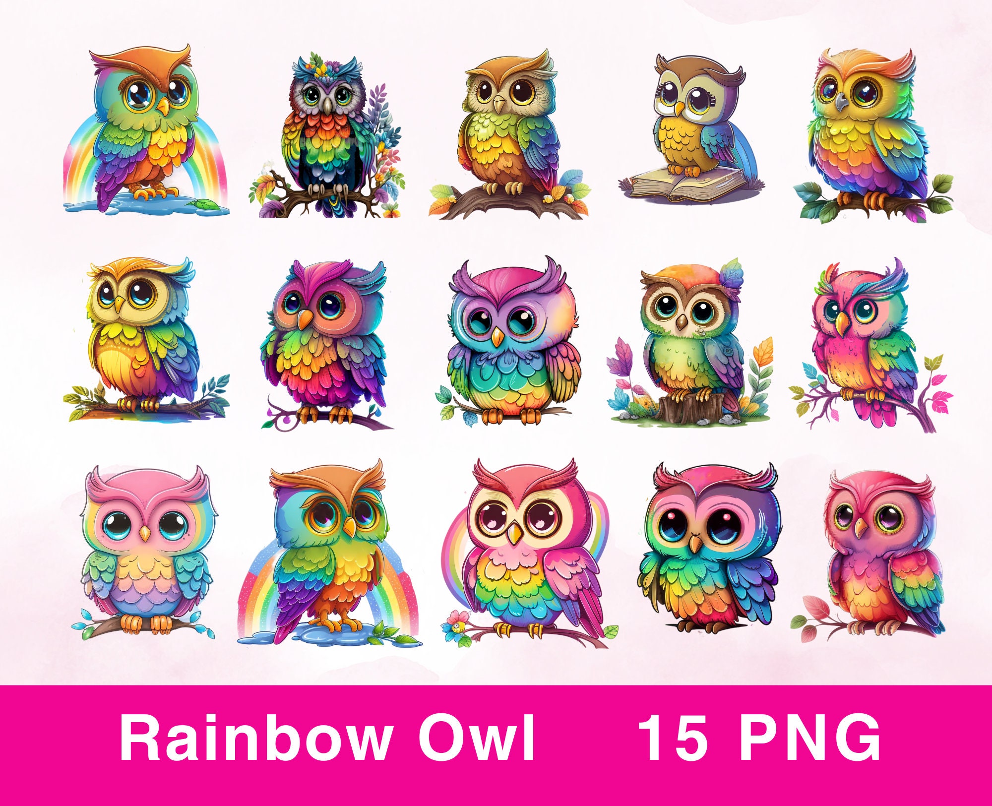 16 Png Cute Owl Clipart PNG, Bright Colorful Owl Clipart PNG, Bundle ...