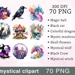 70 Png Watercolor Mystical Clipart, Magic Clipart Bundle, Dragon Png ...