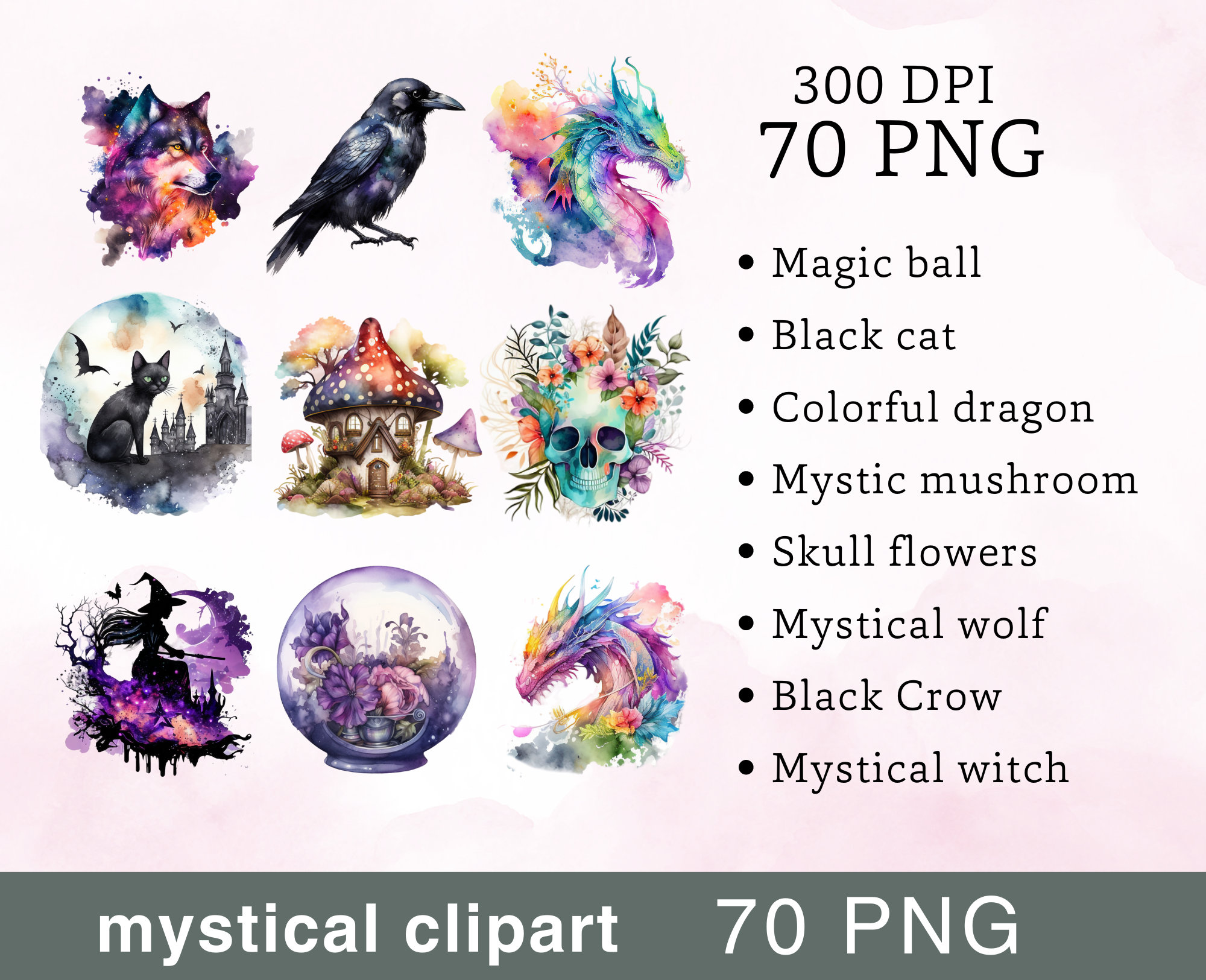 70 Png Watercolor Mystical Clipart, Magic Clipart Bundle, Dragon Png ...