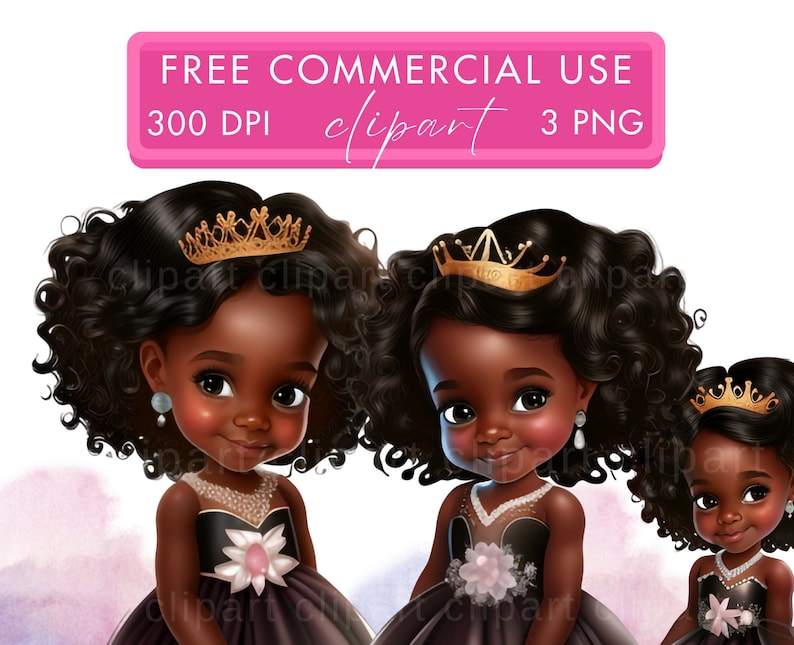 Cute Black Girls PNG Clipart, Little Black Girlpng Clipart Bundle, Black Princess Black Girl ...