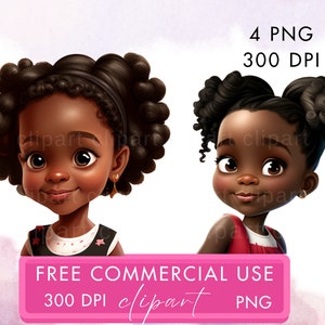 Cute Black Girls Bundle, Little Black Girlpng Clipart Bundle, Black ...