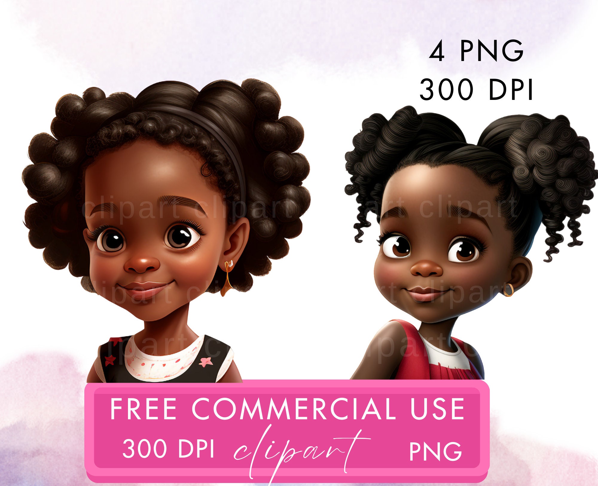 Cute Black Girls Bundle, Little Black Girlpng Clipart Bundle, Black ...