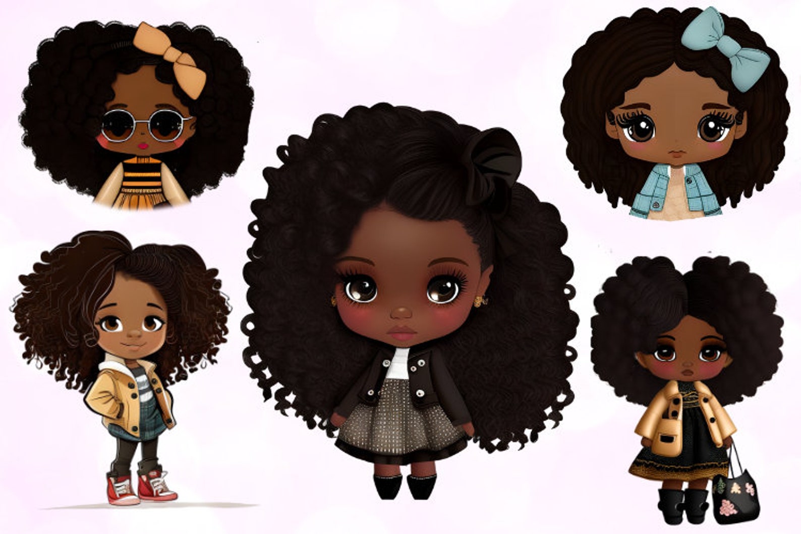 6 Png Cute Black Girls Bundle, Little Black Girlpng Clipart Bundle ...