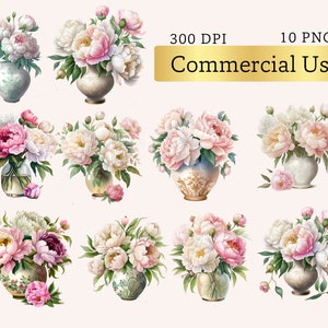 Watercolor Peonies Clipart, Floral Clipart, Peonies Bundle PNG, Clipart ...