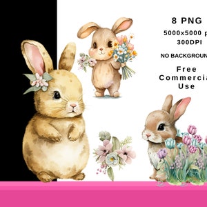 Watercolour Baby Bunny Clipart Bundle, Cute Brown, Easter Themed ...